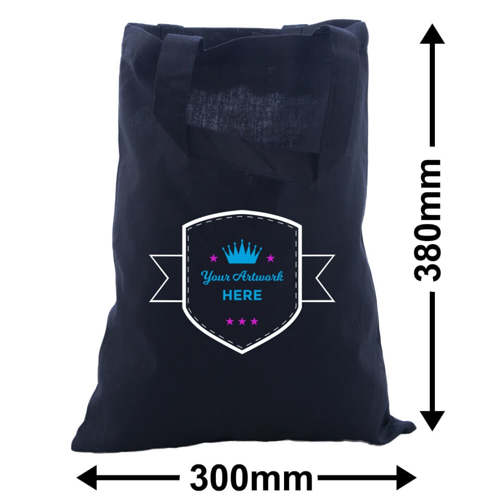 Medium black calico bag printed 3 colours 2 sides – QIS Packaging