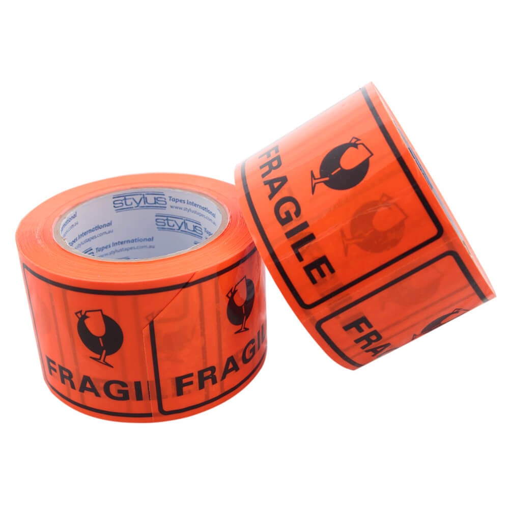 Orange Shipping Labels "Fragile" printed in black text – QIS Packaging