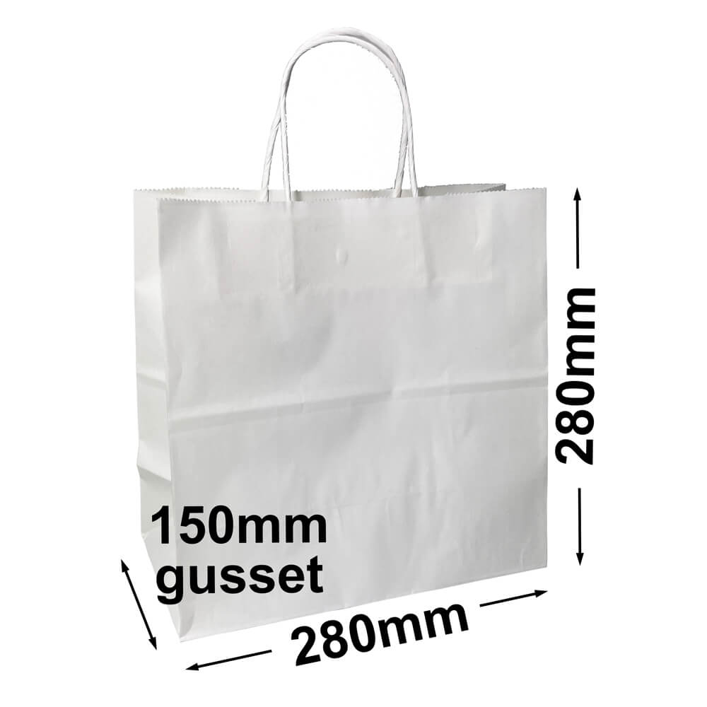 White Paper Takeaway Bag 50 Pack - 280mm x 280mm – QIS Packaging